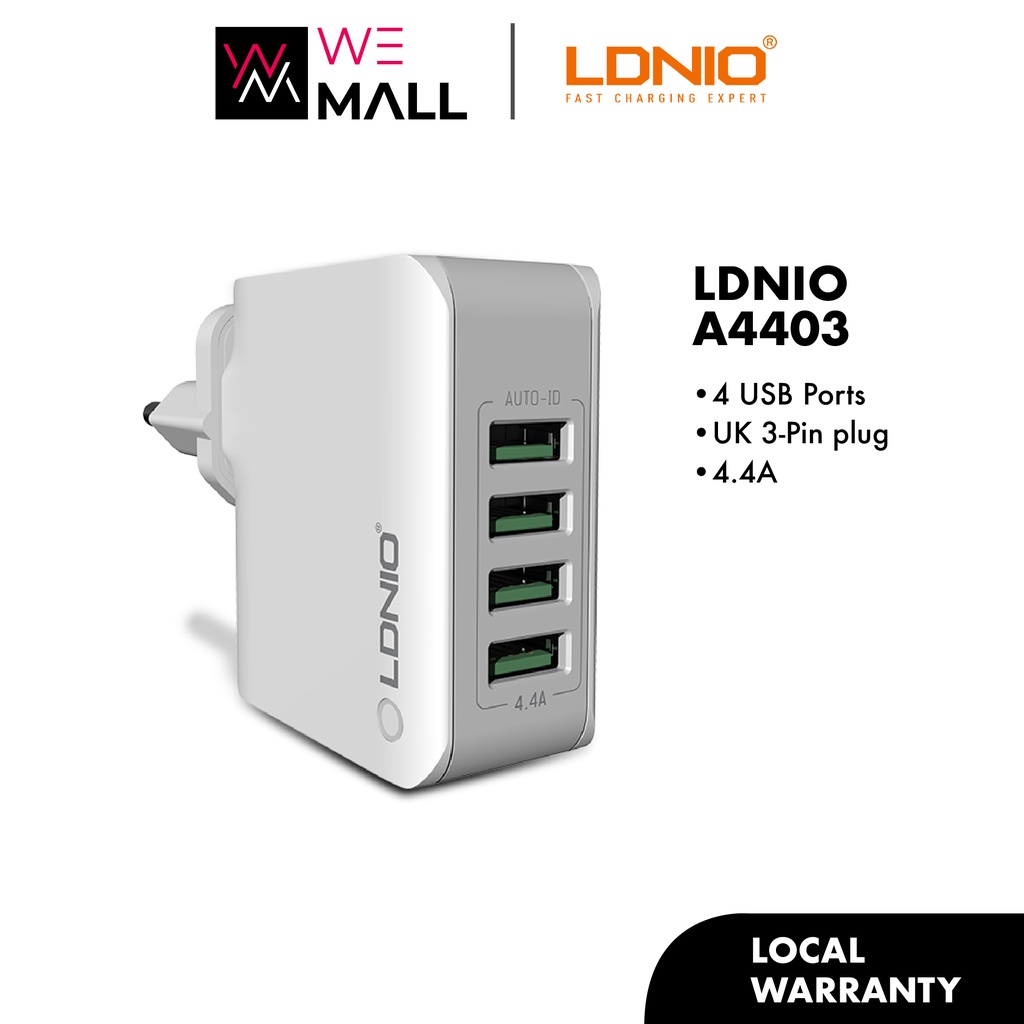 LDNIO A4403 4.4A Quadruple 4 USB Output Port Auto ID USB Charger & UK 3 ...