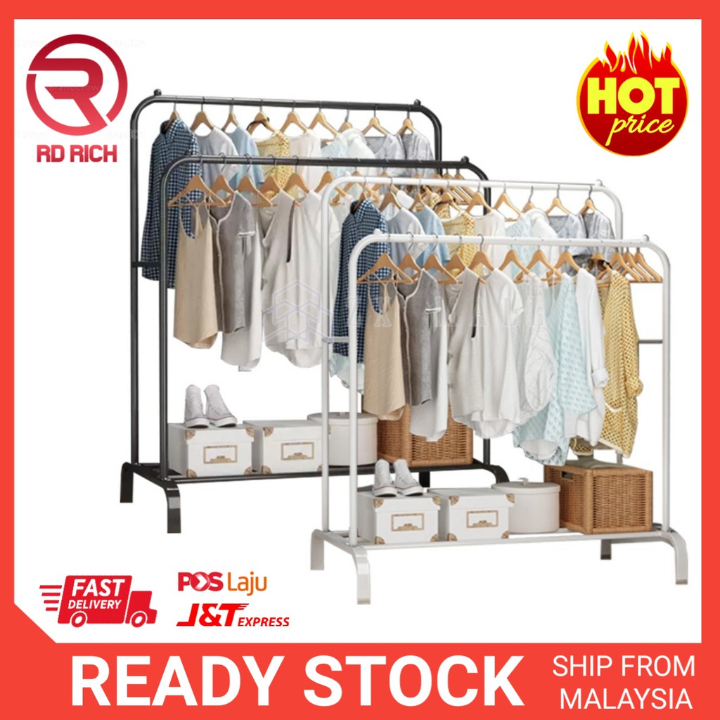 Rak Gantung Pakaian Kain Baju Ampaian Besi Single Double Multipurpose ...