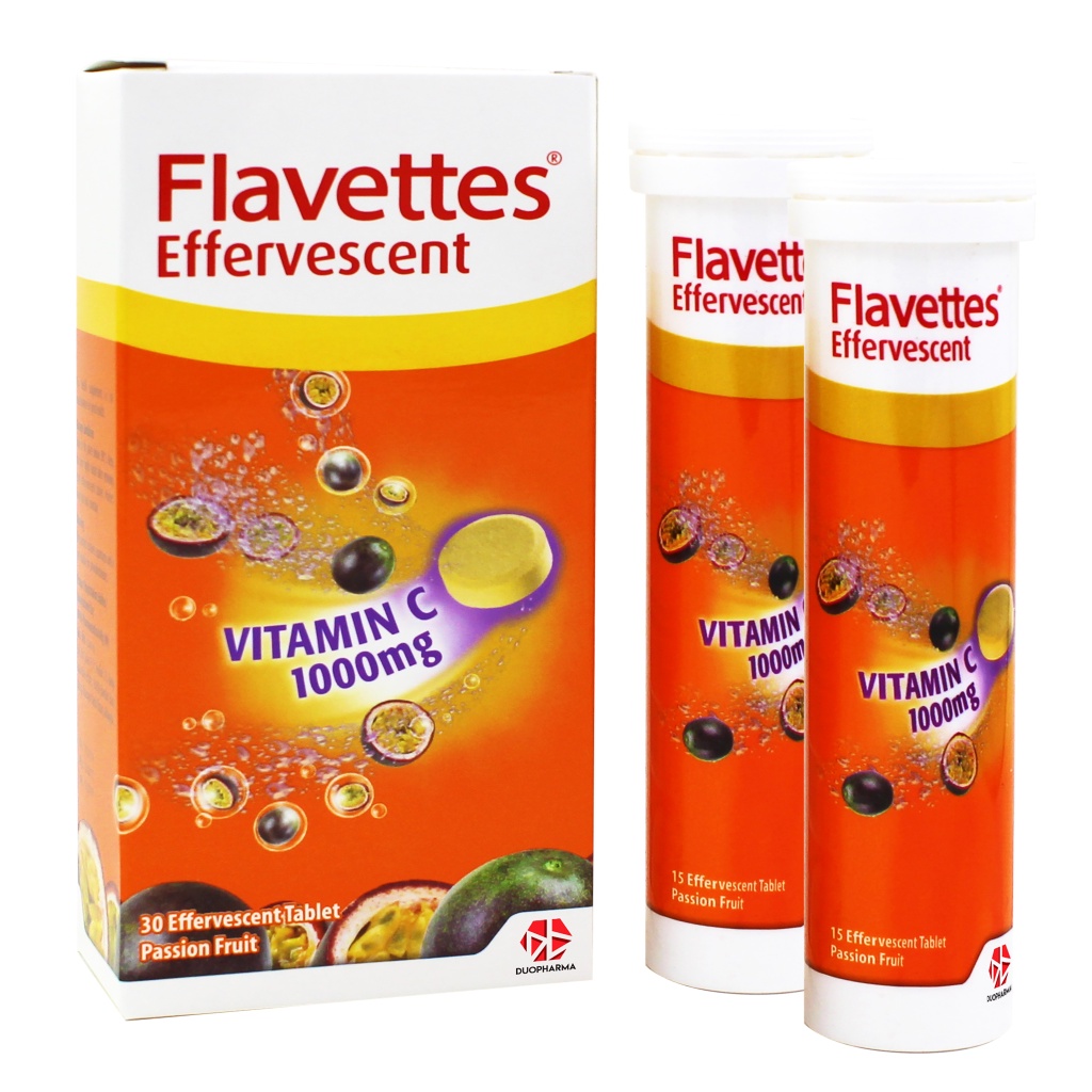 FLAVETTES Effervescent Vitamin C 1000mg Passion Fruits 30's | Shopee ...