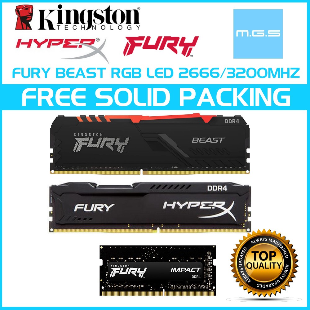 Kingston RAM HyperX FURY BEAST IMPACT RGB 4GB 8GB 16GB DDR4 2400/ 2666/ 3200/ 3466 Mhz Desktop ...