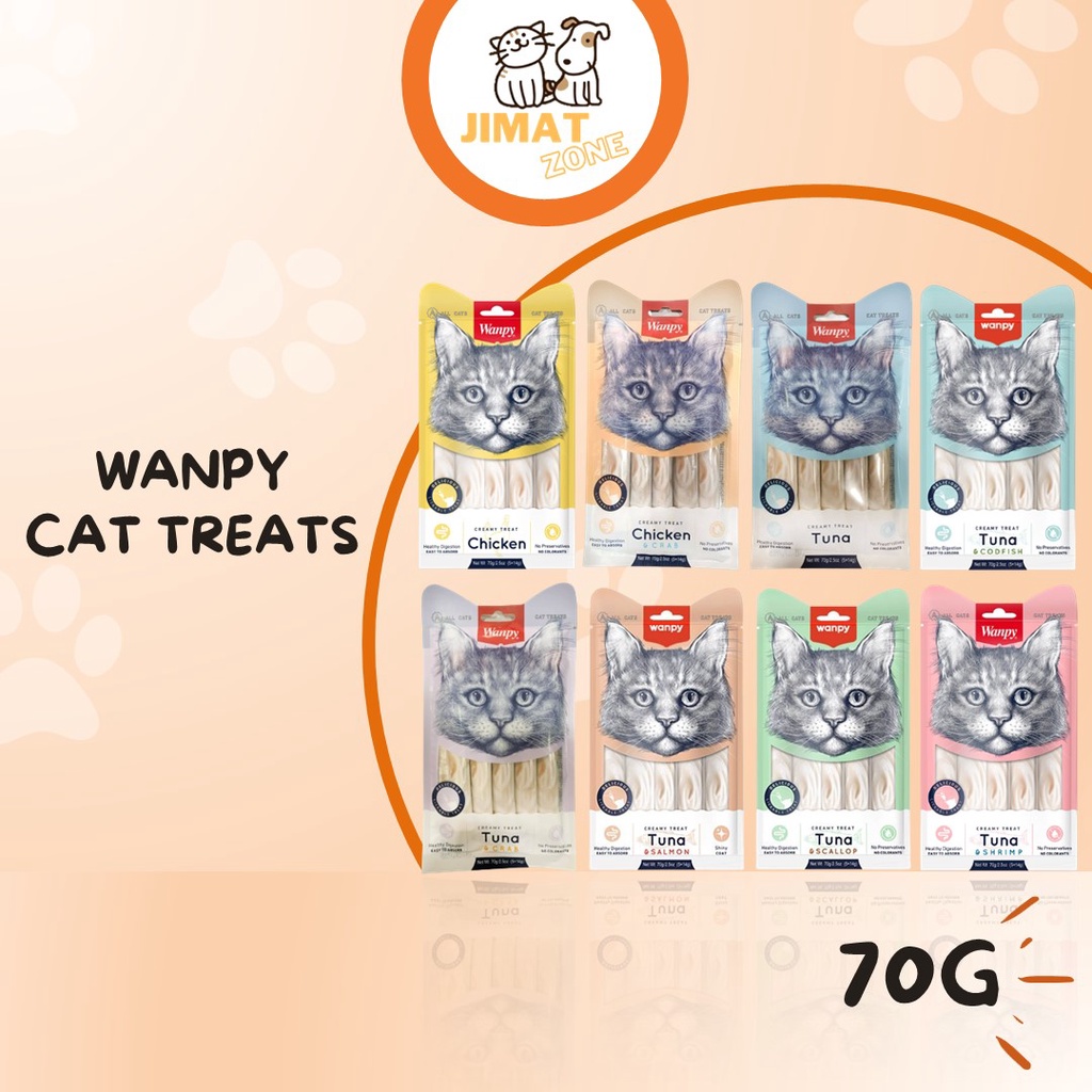 Wanpy Creamy Cat Treats 70G - Chicken , Tuna , Scallop , Crab , Cat ...