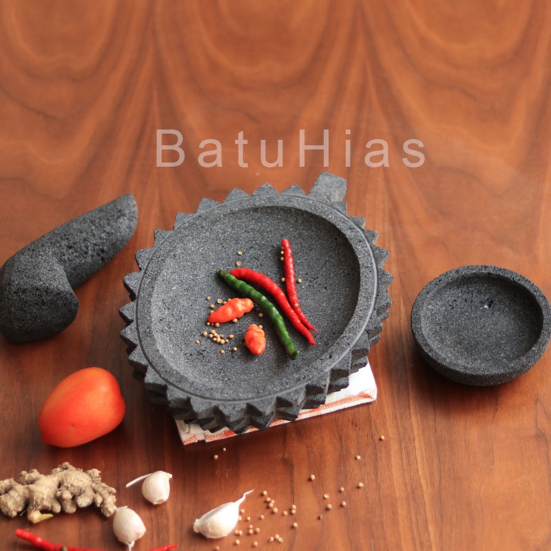 (20 cm) Cobek Ulekan Stone Ulegan Coet Motif Durian FREE Cobek Sambal ...