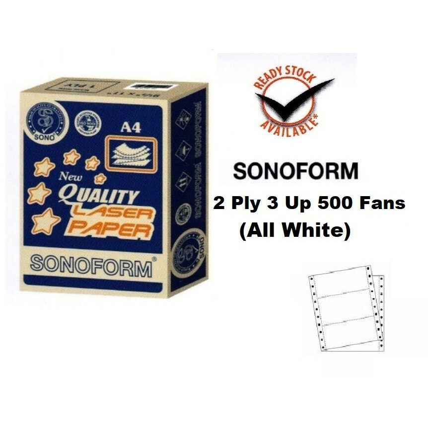(500 Fans) Sonoform 9.5" x 11" 2 Ply 3 Up NCR Paper Computer Form (All ...