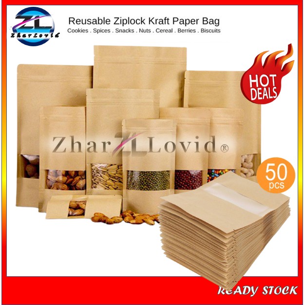 Zip Packing Goodies Doorgift Bag Kraft Paper Food Packaging Beg Biskut ...