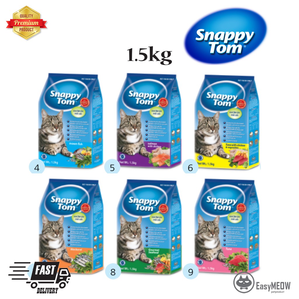 Snappy Tom Dry Cat Food 1.5 kg ( Tuna+Chicken & Vegetable /Oceon Fish ...