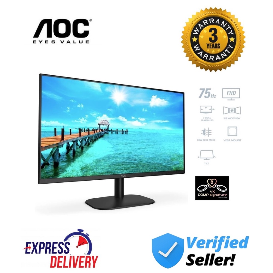 AOC 24B2XH 23.8" 75Hz IPS FHD Monitor (HDMI,VGA) | Shopee Malaysia