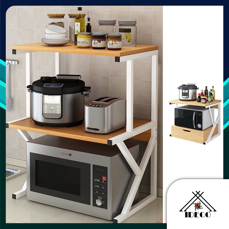 iDECO Single/Double Layer Oven Rack K Leg Wooden Microwave Shelf ...