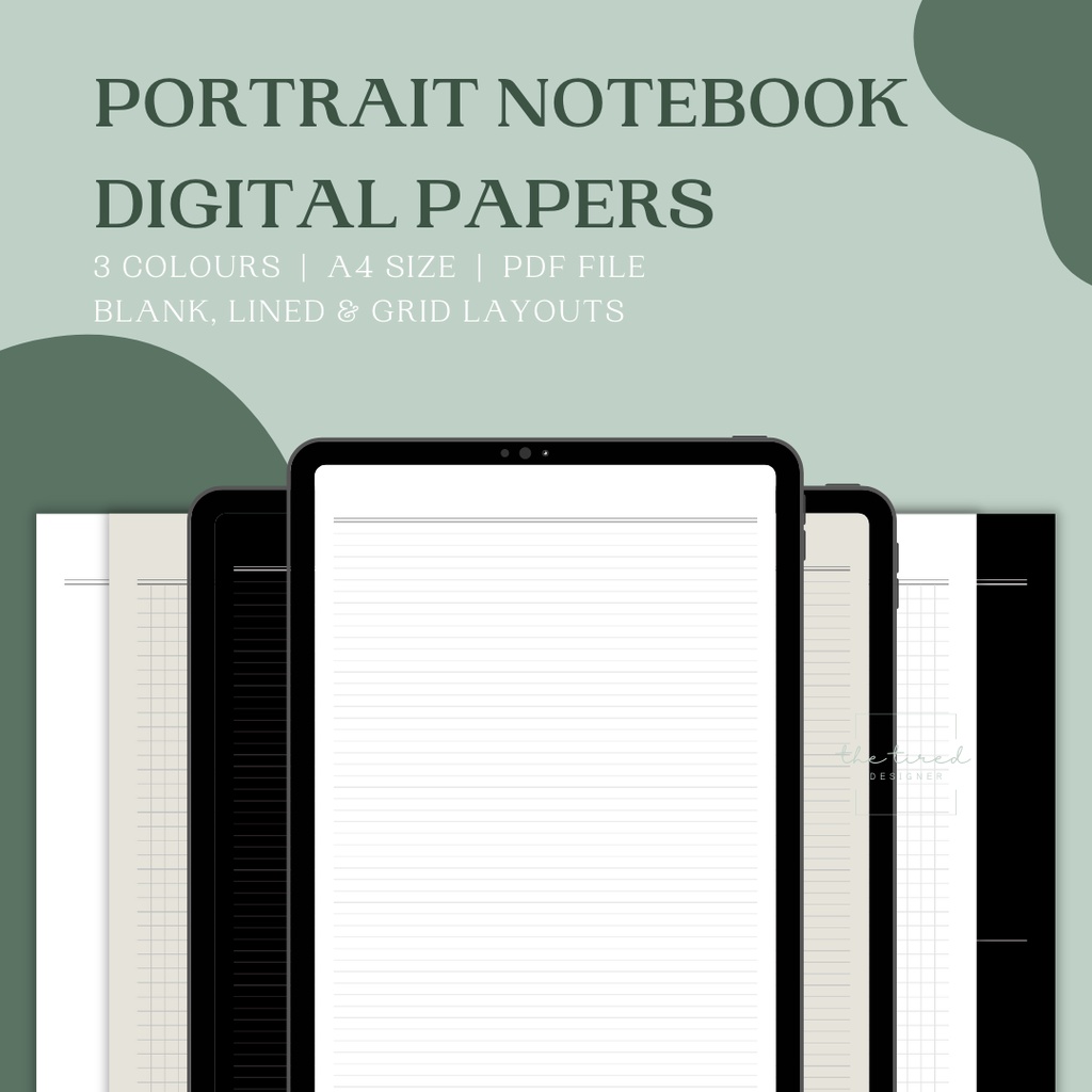 Portrait Notebook Digital Papers Template Printable | Blank Lined Graph ...