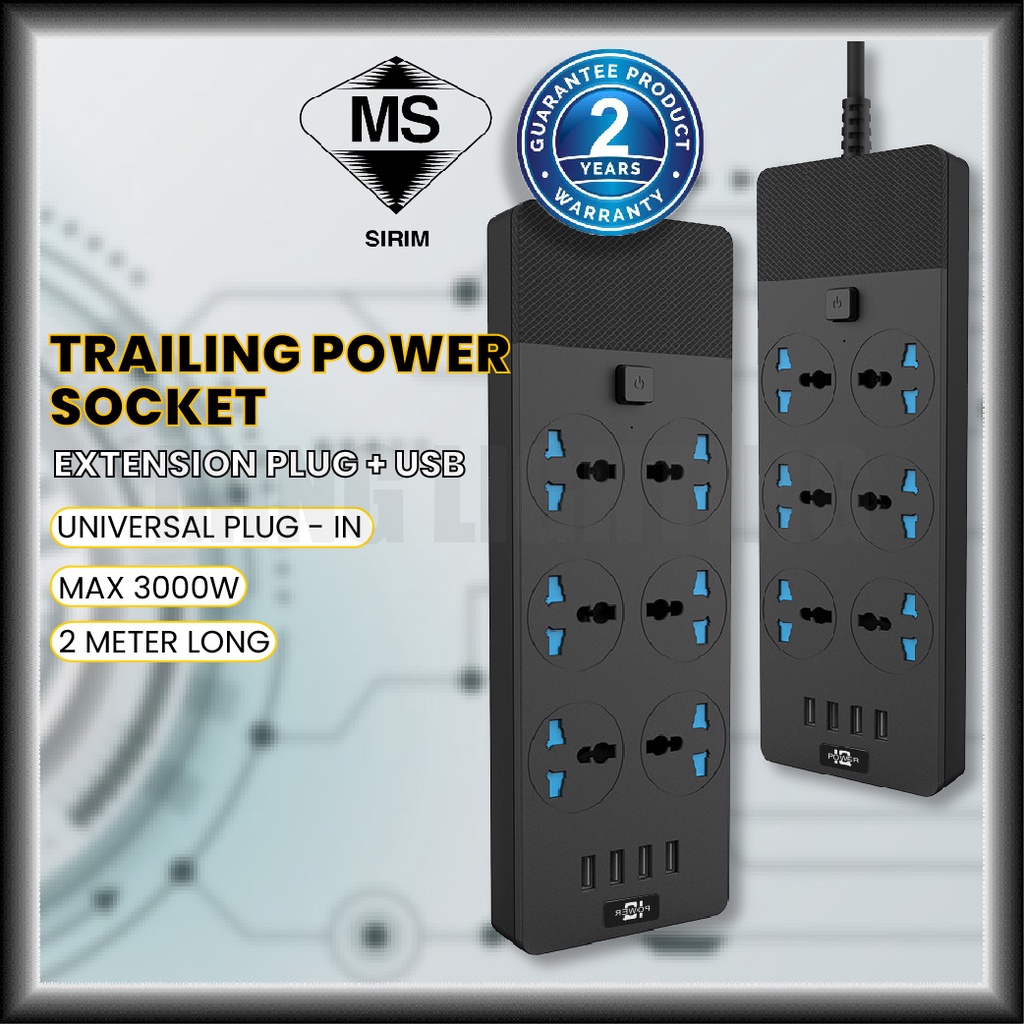 [SIRIM] 2M Extension Socket Trailing Soket T09 T14 Multiple USB Adaptor ...