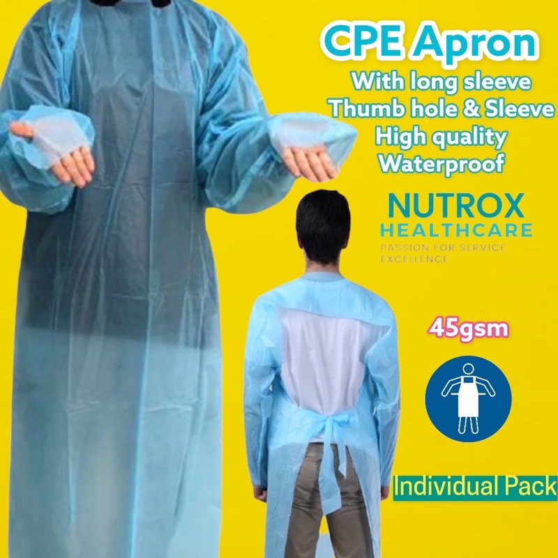 CPE Apron Long sleeves with thumb loop (Individual Pack) waist with ...