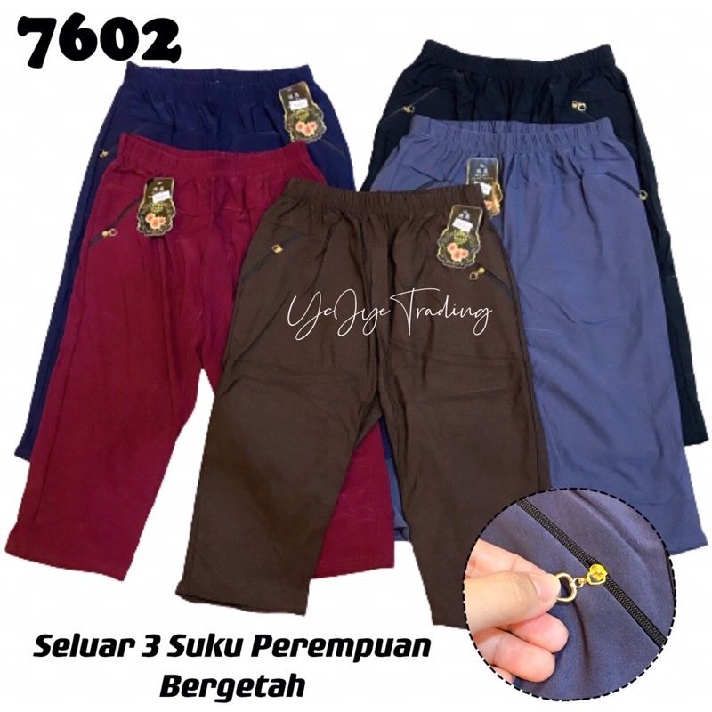 YCJ 7602 | Ladies 3/4 Knee Pants 2 sides pocket with zip stretchable Seluar 3 suku perempuan ...
