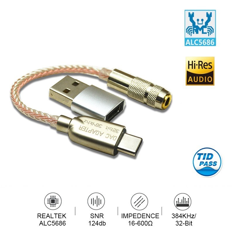 Hi-DAC USB Type-C to 3.5mm Earphone Adapter HiFi AUX Audio Jack Realtek ...