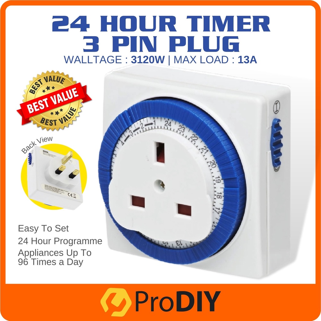 13A 220V 24 Hour 3 Pin Plug In Timer Plug Switch Socket | Shopee Malaysia