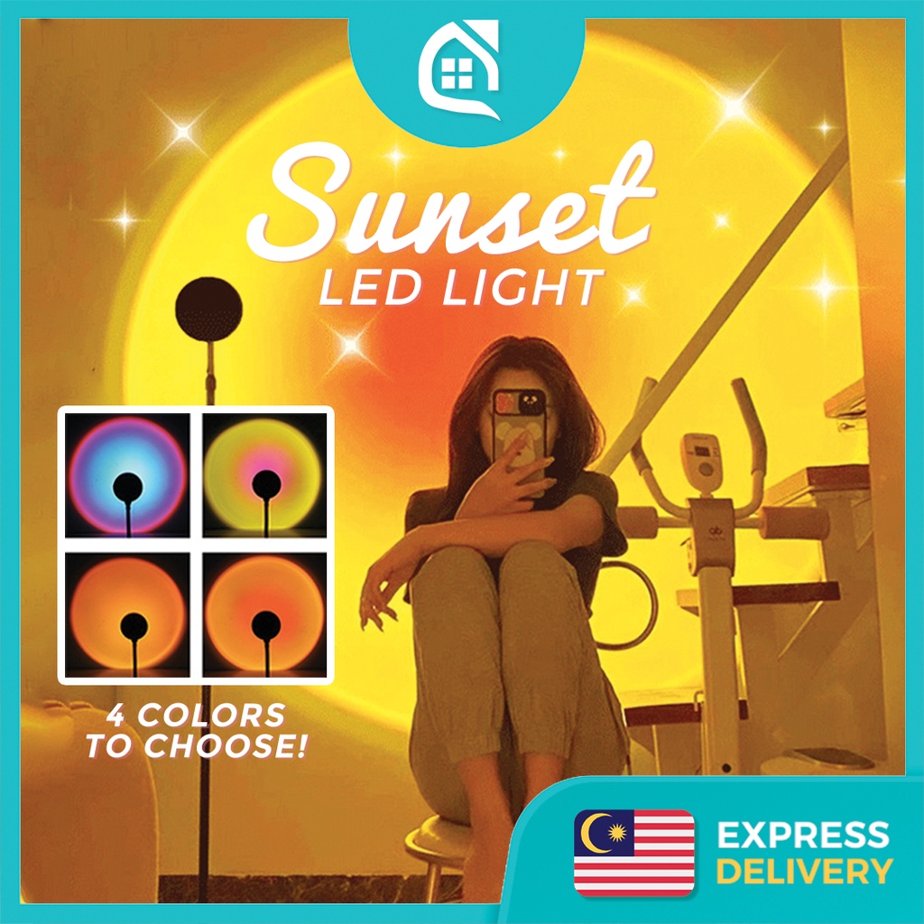 🌟Ready Stock🌟 Sunset Light Rainbow Lamp Tiktok Projector Led Bedroom ...