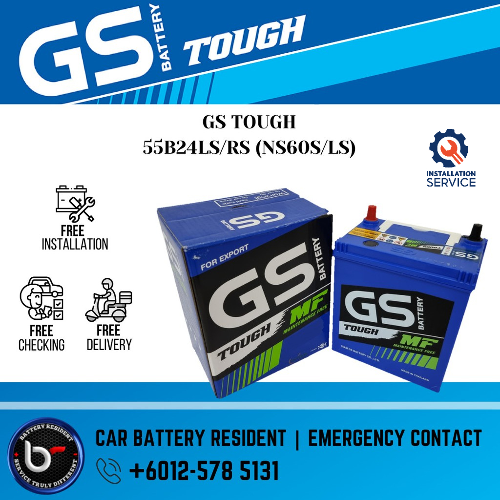 [ Installation Provided ] 55B24R | 55B24L | NS60S | NS60LS ] GS TOUGH YUASA | Car Battery Bateri ...