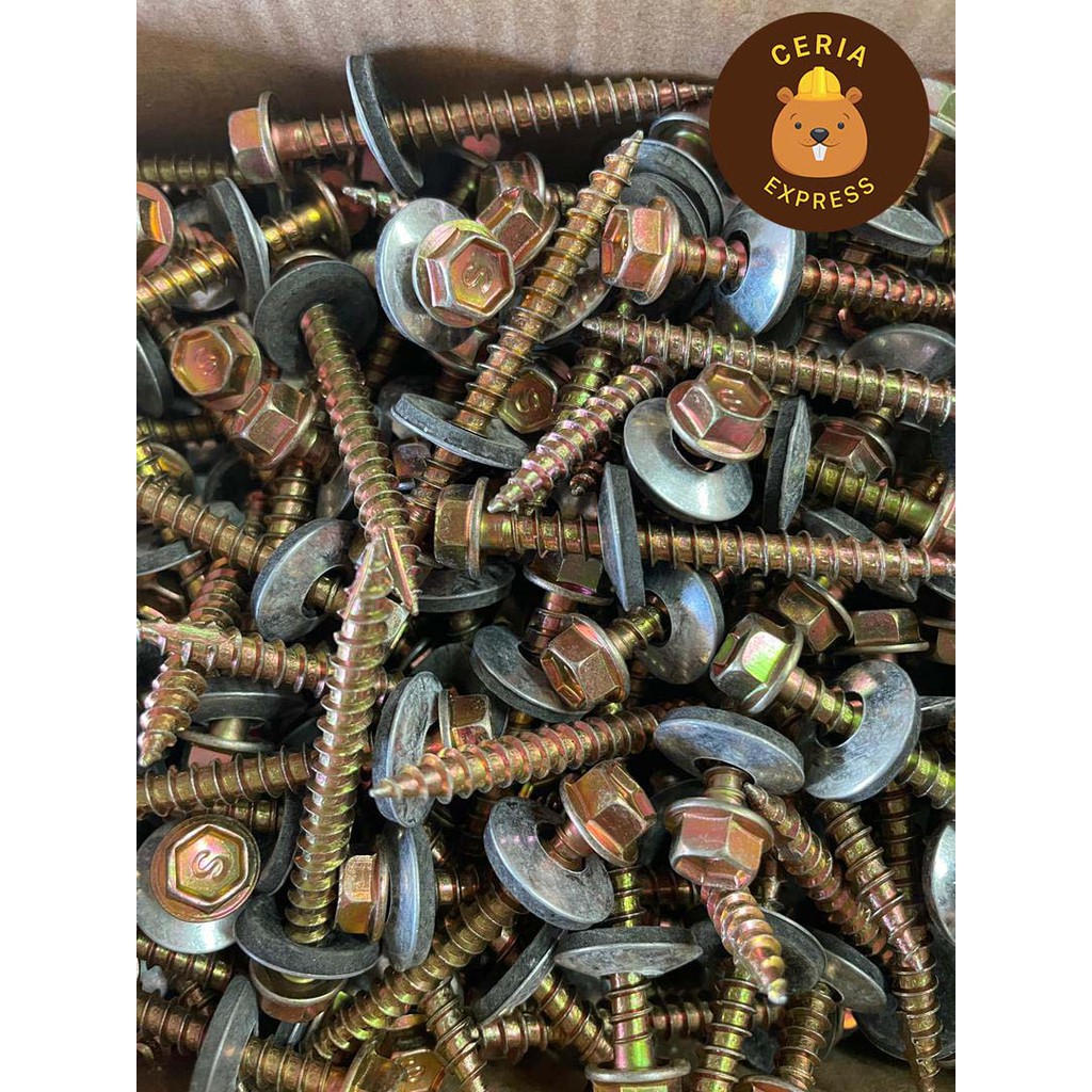 [50pcs] (WOOD)(KAYU) #12 x 2" Self Drilling Hex Head Roofing Awning ...