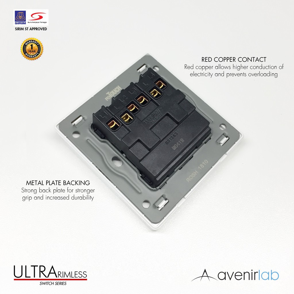 Plug# adapter# reTouch Ultra Rimless 4 Gang 1 Way Wall Switch Frameless ...