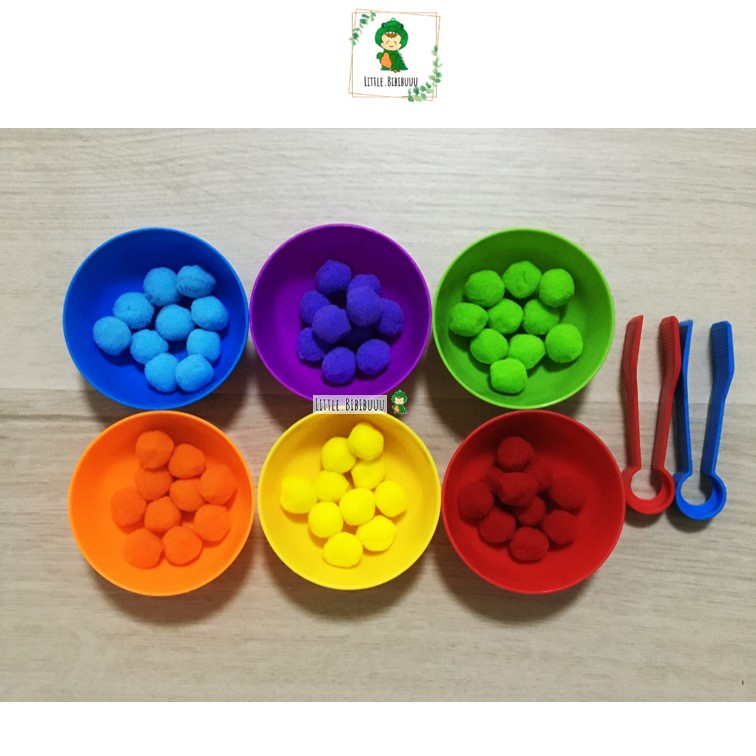 Colourful Counting Sorting Matching Bowl/Pom Pom/Tongs/Pop It Fidget ...