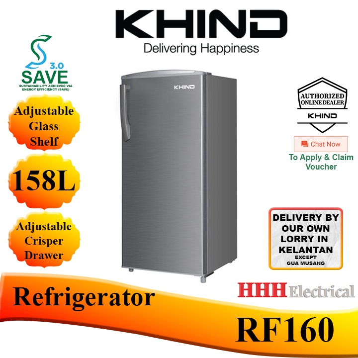 KHIND 158L Single Door Refrigerator RF160 /Peti Sejuk 1 Pintu KHIND ...