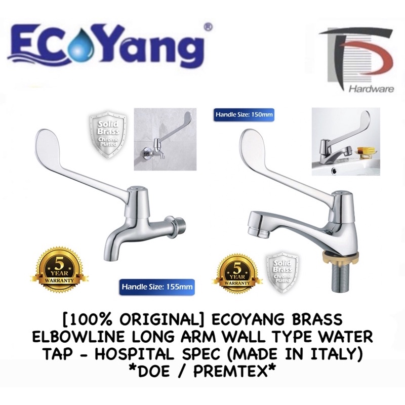 [100% ORIGINAL] ECOYANG BRASS ELBOWLINE LONG ARM WALL TYPE WATER TAP - HOSPITAL SPEC (MADE IN ...