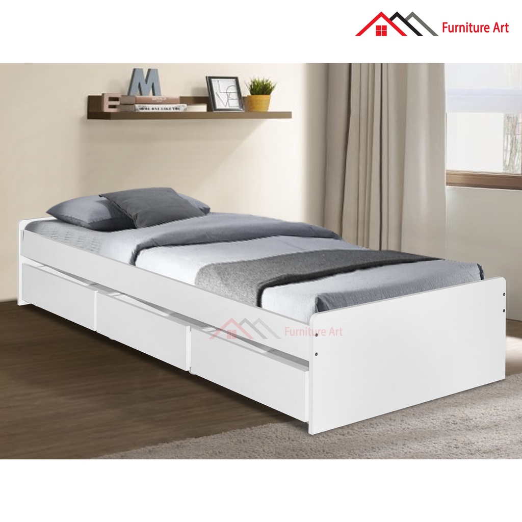 Furniture Art Design Wooden Single Bed Frame With 3 Storage Drawer box ...