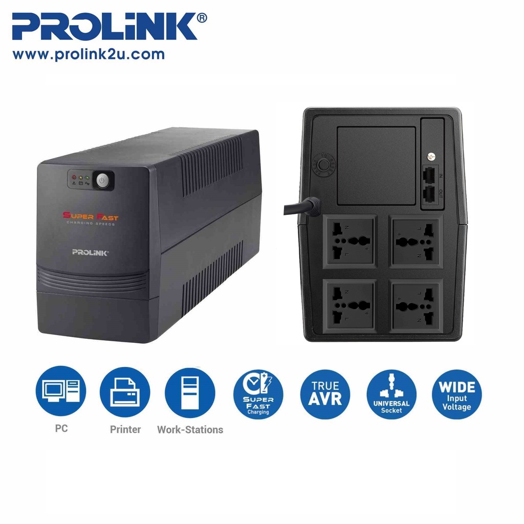 PROLiNK 1200VA UPS Power Bank with AVR 4x Universal Sockets Backup for ...
