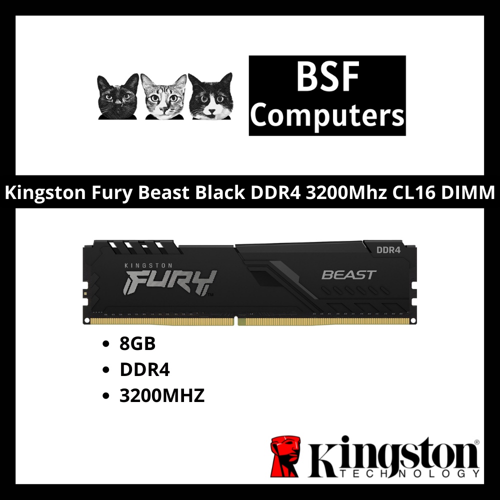 [YEAR END SALE] Kingston 8GB / 16GB Fury Beast Black DDR4 3200MHz CL16 KF432C16BB/8 or ...