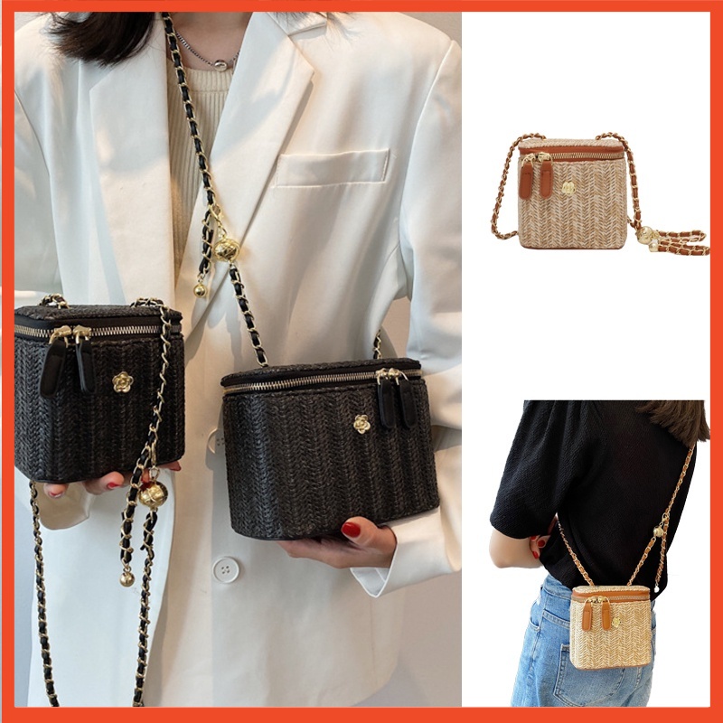 Woven Sling Bag Woman 2022 Simple Texture Box Straw Bag Korean Handbag ...
