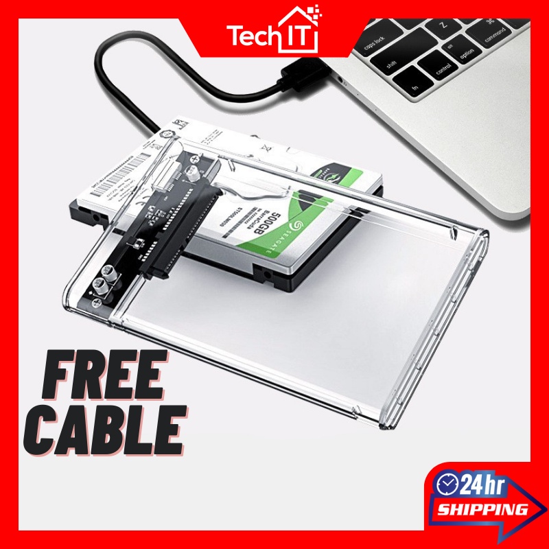 External Hard Disk Case 2.5 inch Free SATA to USB 3.0 Cable Transparent SSD HDD Casing Cover ...