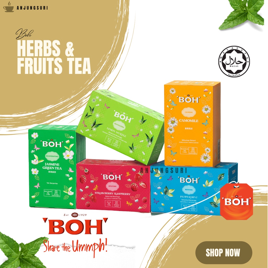 BOH Tea Peppermint Chamomile Jasmine Herb And Fruit Infusion Range ...