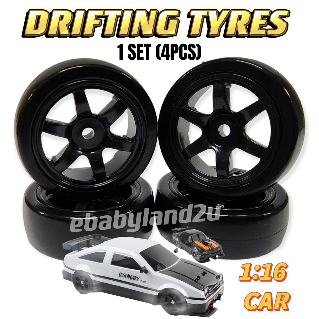 RC Drift Tyre Scale 1:16 1set 4pcs Tayar Licin Kereta Kontrol RC ...
