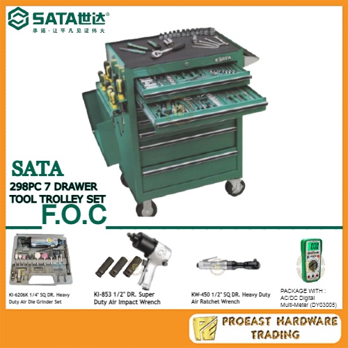 SATA [95107P-15A] 298 pc 7 Drawer Tool Trolley Set + Kuani Air Tools ...