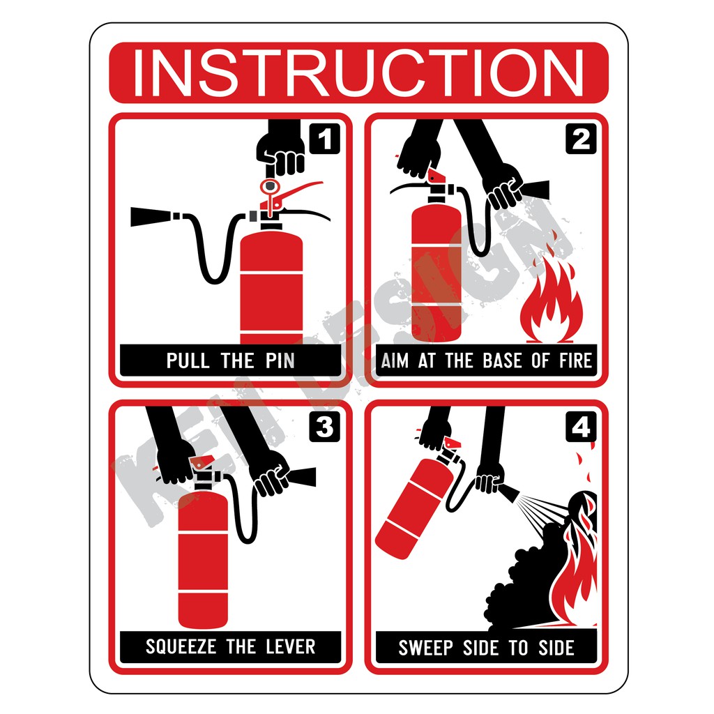 FIRE EXTINGUISHER INSTRUCTION SIGN STICKER, SIZE: 105X131MM, 140X175MM ...