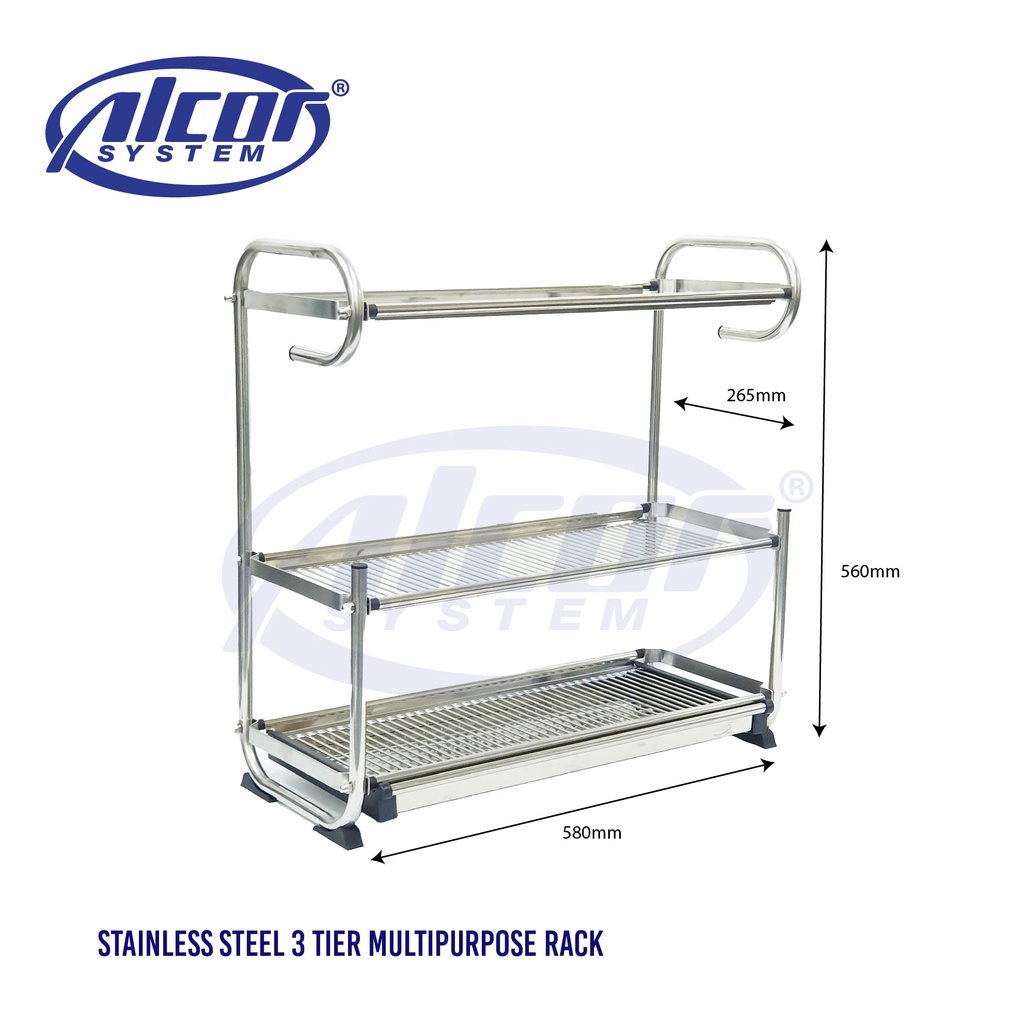 201 Stainless Steel 3 Tier MultiPurpose Rack/ Dapur/Rack Dapur/Rak ...
