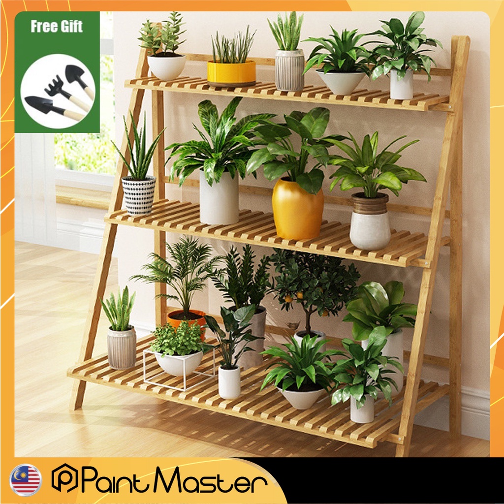 Bamboo Rak Pasu Bunga Outdoor Wooden Flower Garden Rack Potted Plant ...
