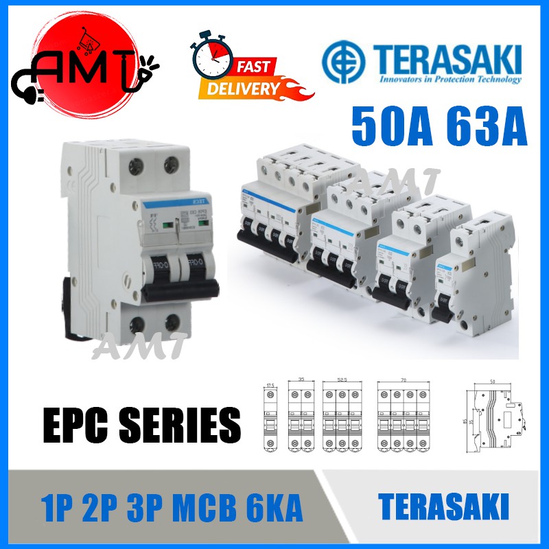 TERASAKI TEMLITE TM06 1P 2P 3P MCB 50A 63A 6KA | Shopee Malaysia