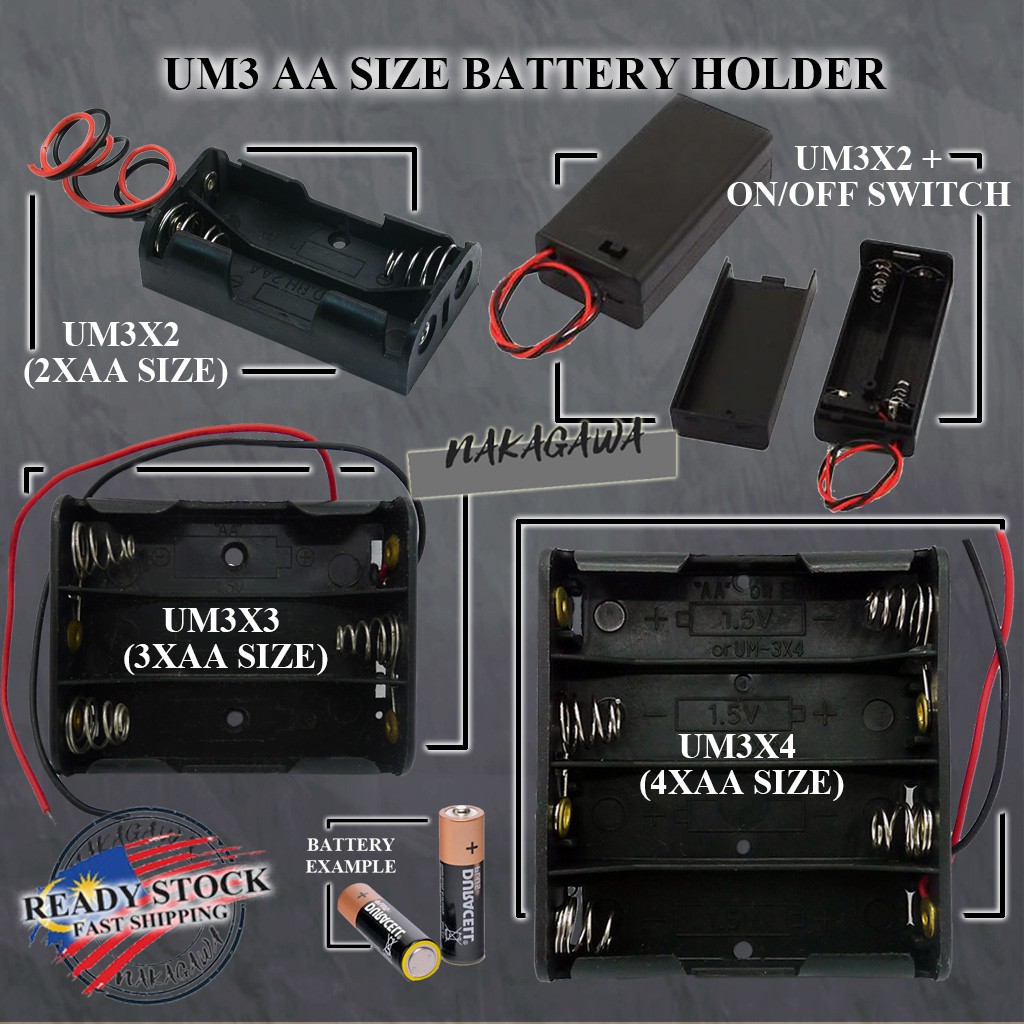 UM3 AA BATTERY HOLDER WITH WIRES ON/OFF SWITCH - UM3X2 / UM3X2+ON/OF ...