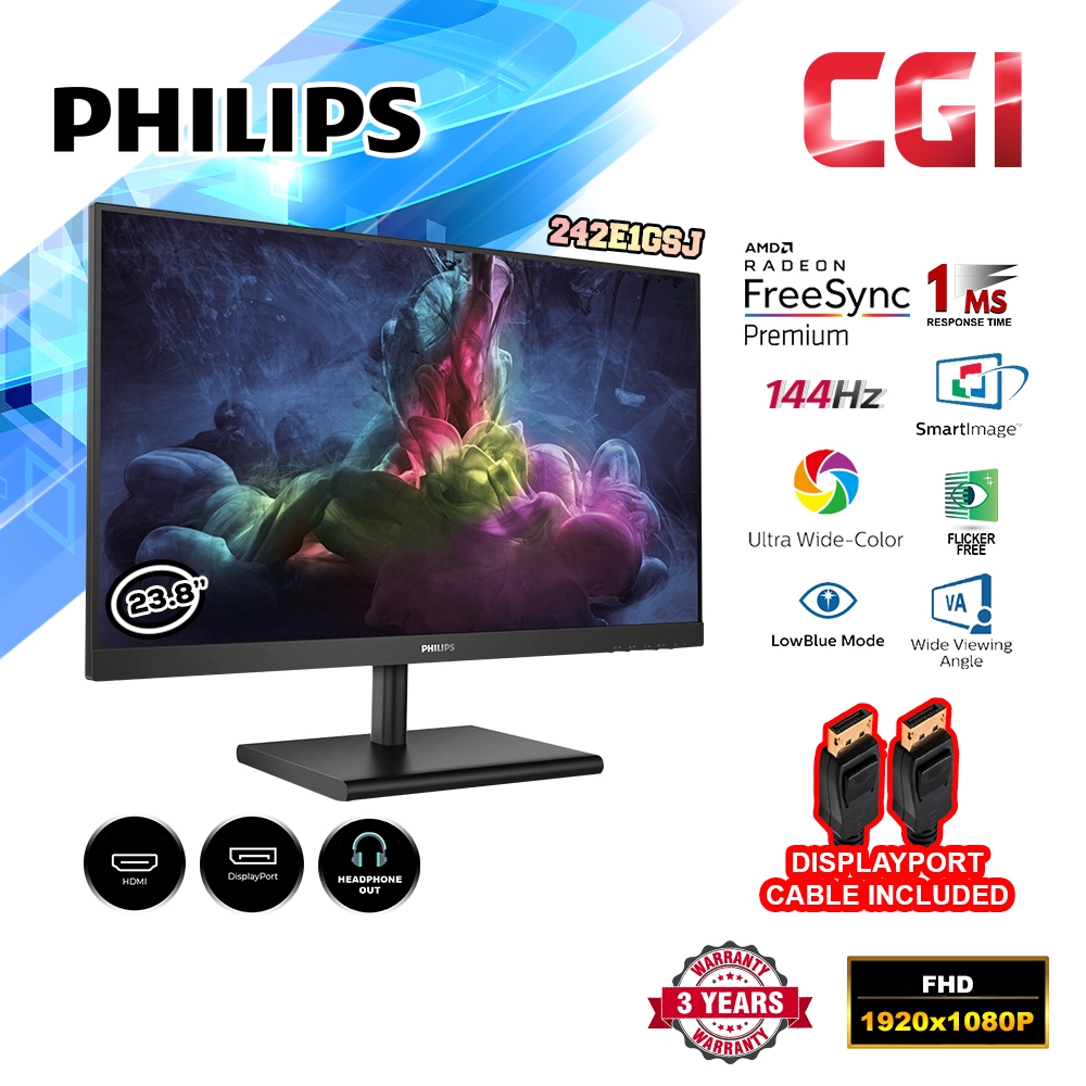 Philips 242E1GSJ 23.8" 1ms 144Hz FHD FreeSync VA LED Gaming Monitor ...