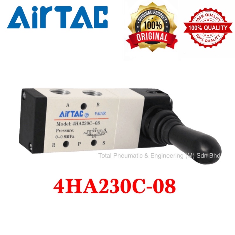 AirTAC 4HA230C-08 Pneumatic Spring Return Closed Centre Hand Lever Valve AirTAC Hand Valve ...