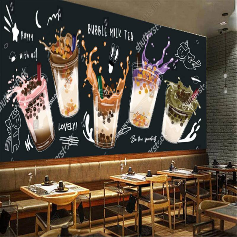 Custom any size Modern Wallpapers Industrial Decor Bubble Tea Shop ...