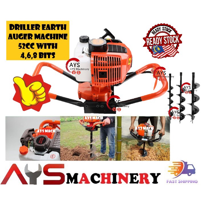 Drilled Earth Auger Machine 52cc With 4,6,8 Bits/Penembuk Lubang Tanah ...