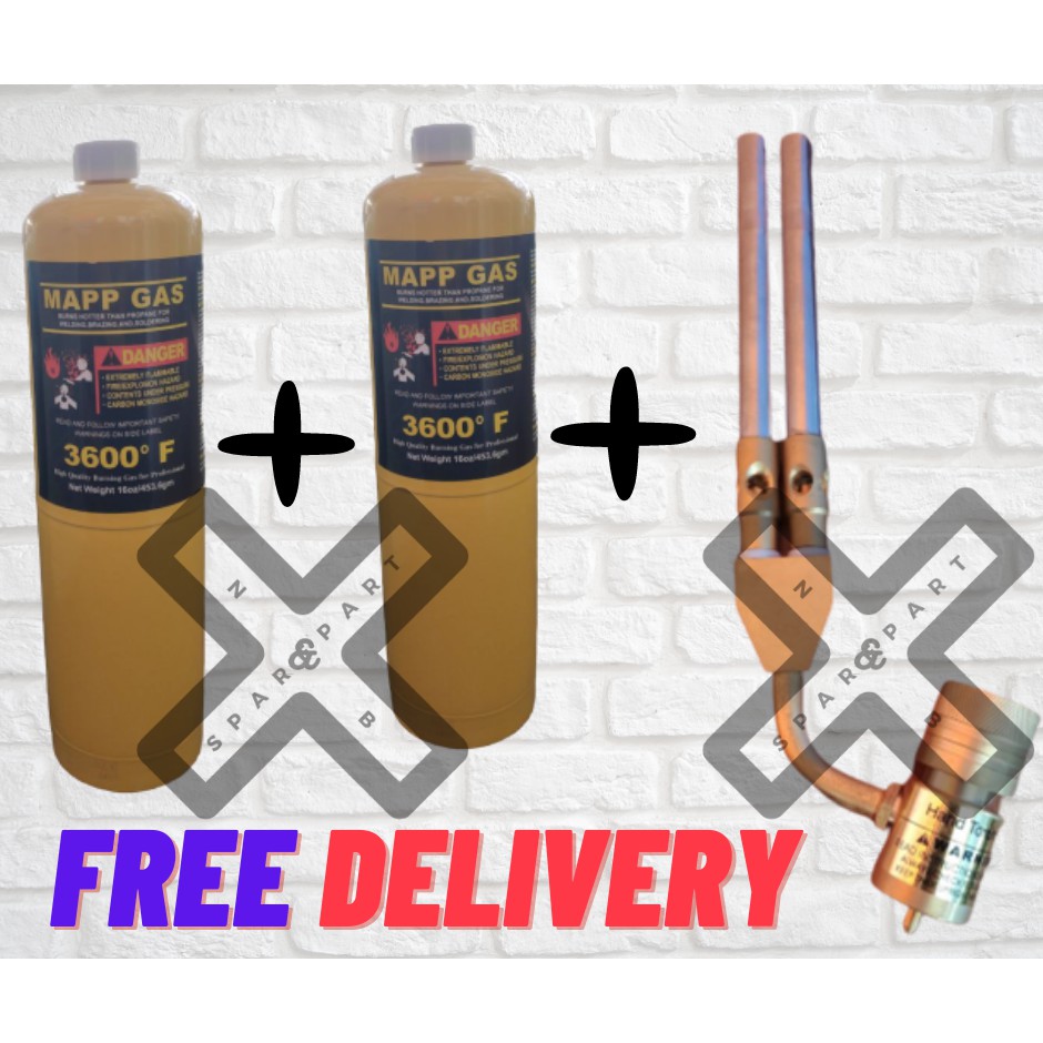 MAPP GAS 2 BOTTLE + Double Barrel Torch Welding Torch Brazing Torch ...