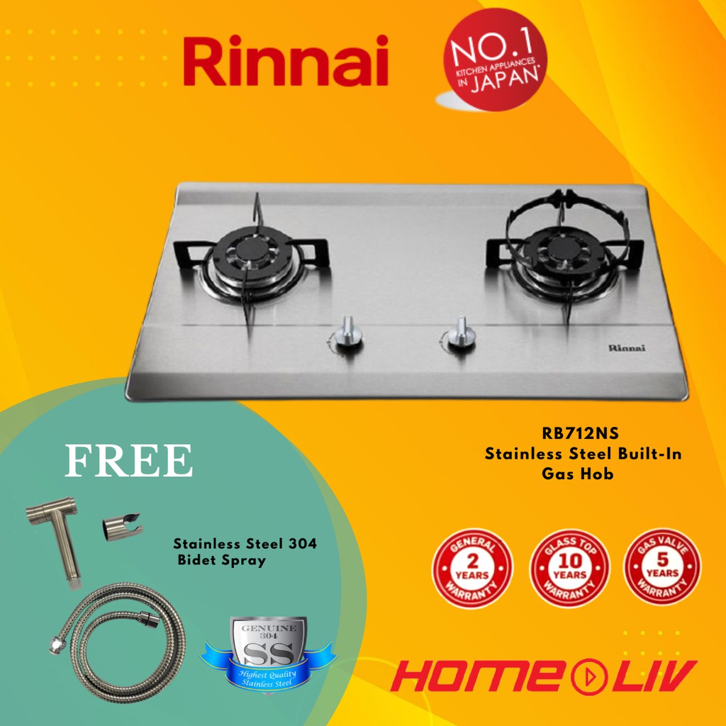 RINNAI RB712NS 2 BURNER BUILT-IN HOB STAINLESS STEEL GAS STOVE GAS ...