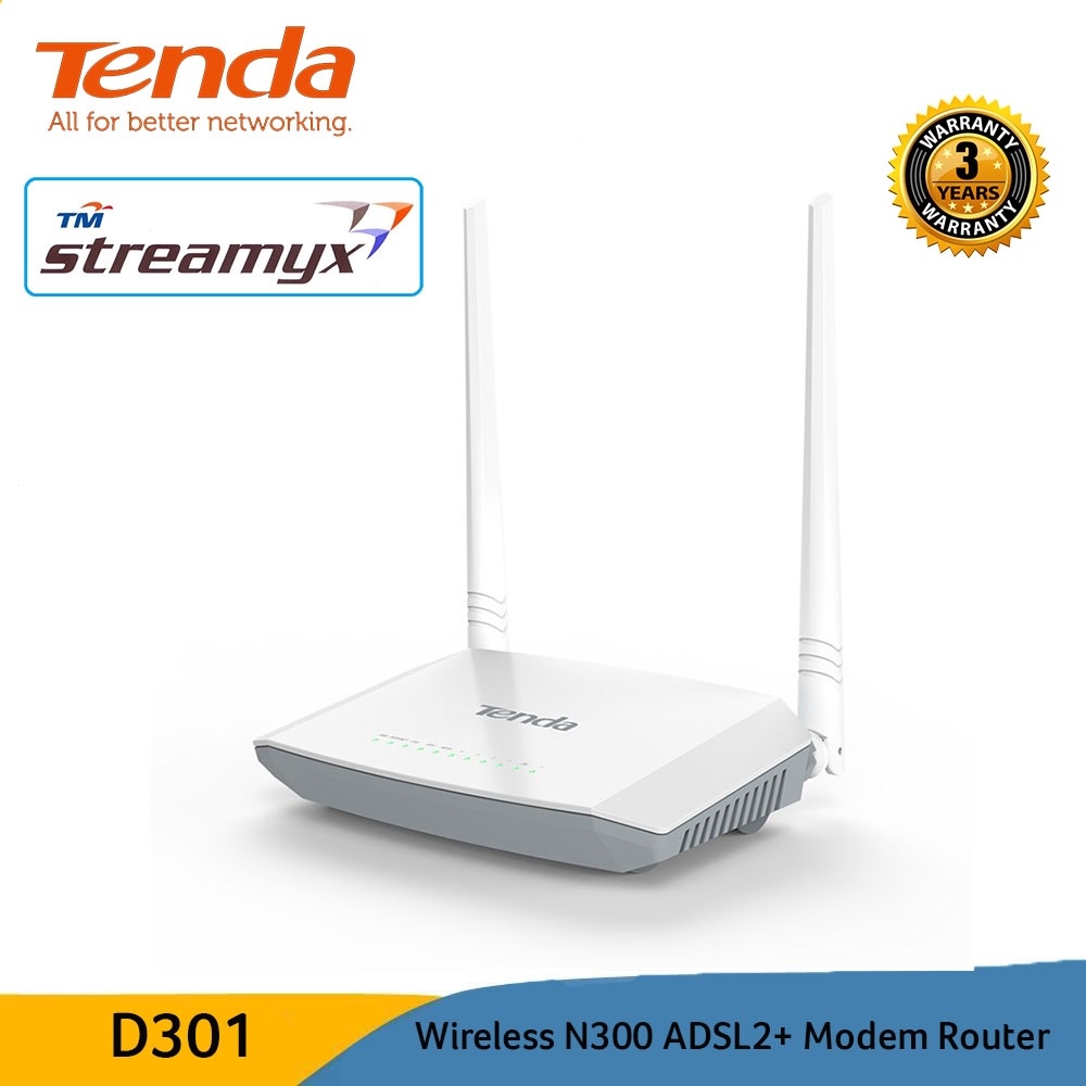 TENDA D301 v2 Wireless N300 Wi-Fi ADSL2+ WiFi Streamyx Modem Router ...