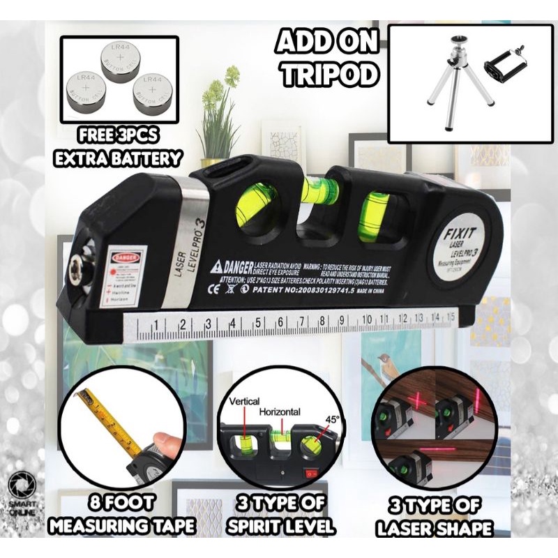 3 IN 1 FIXIT LEVEL PRO 3 LASER LEVEL MULTIFUNCTIONAL MEASUREMENT TOOLS ...