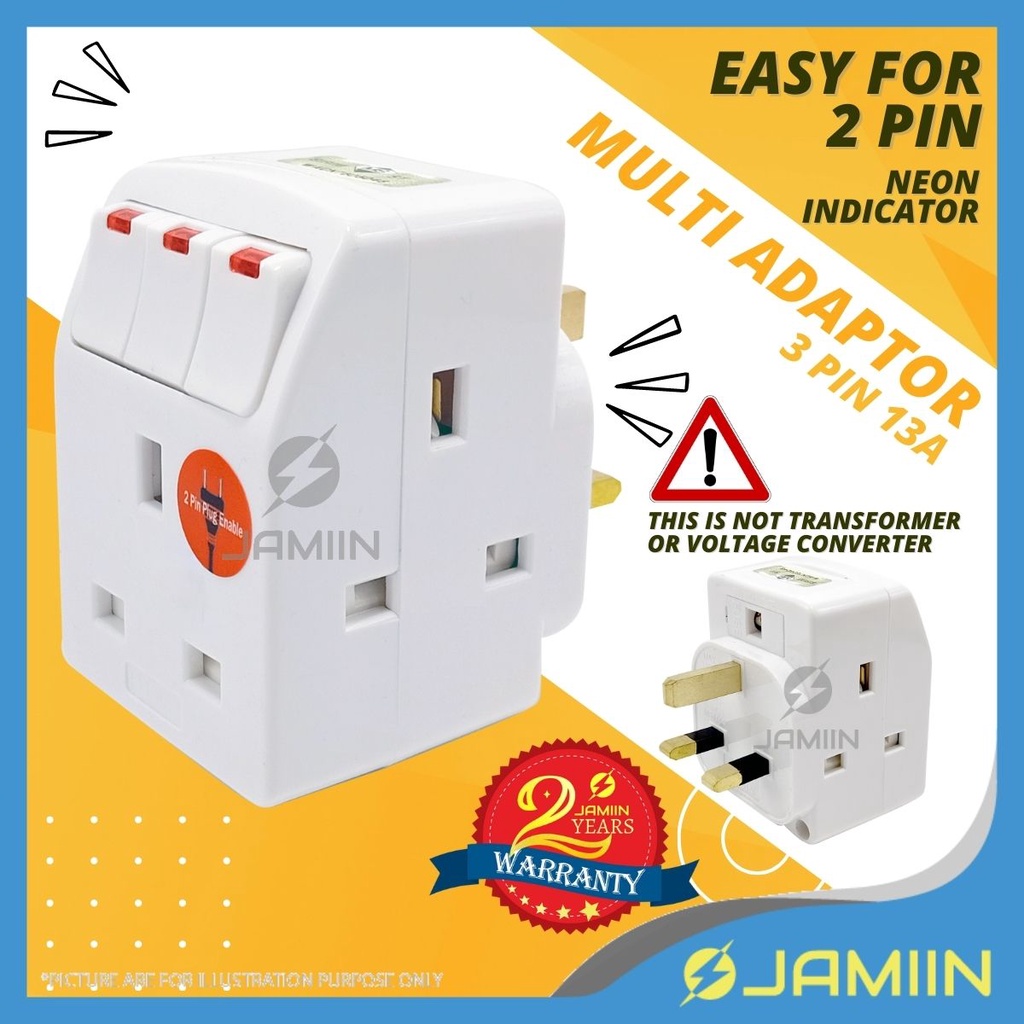 [SIRIM] 13A 3 Way 3 Pin Multi-Adaptor with LED indicator Light, Easy ...