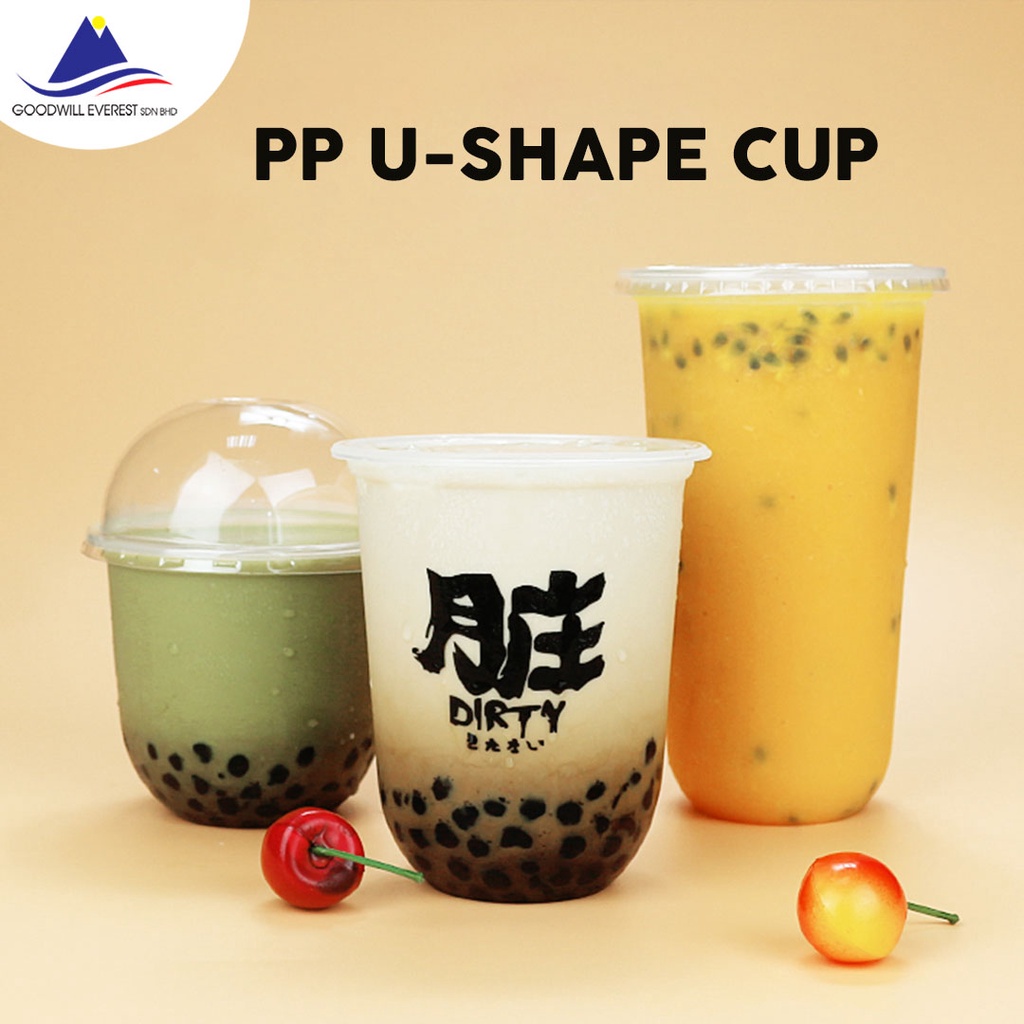PP U-Shaped Cup (95mm) 12oz/16oz/22oz Bubble Tea Cup / Boba Cup / Capsule Cup (Cup & Lid Are ...
