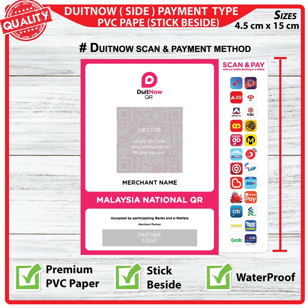 Duitnow Side Payment Type PVC Paper (Show Customer payments accepted by ...