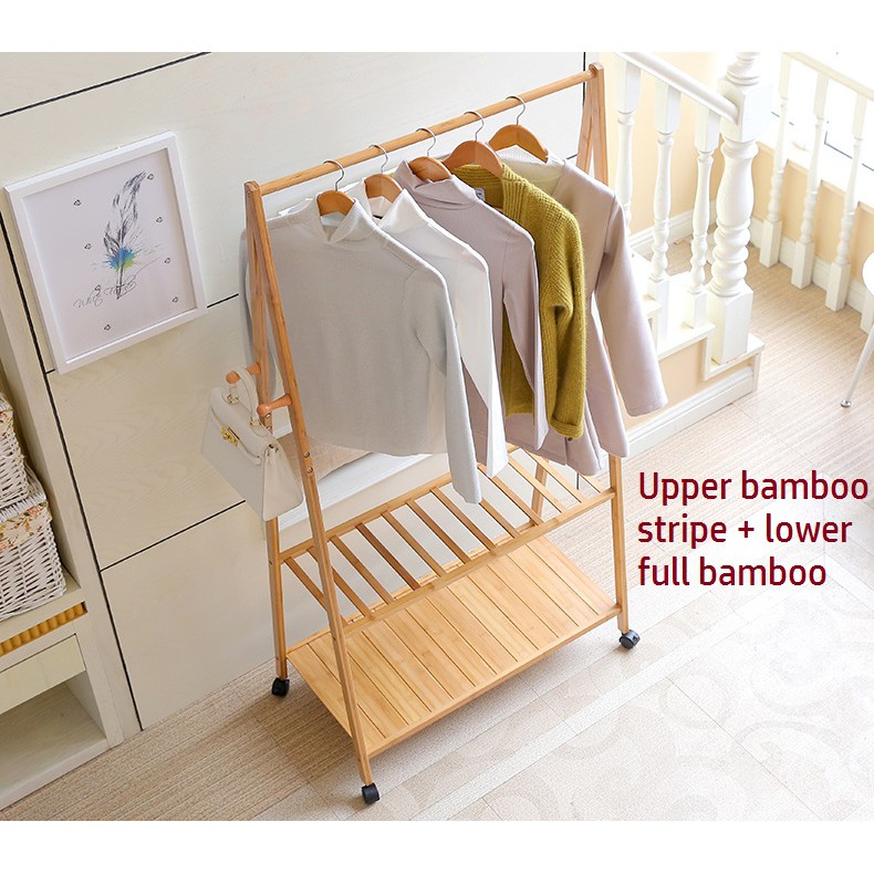 Solid Wood Clothes Movable Hanger Rack, Wooden DIY Portable Clothes ...