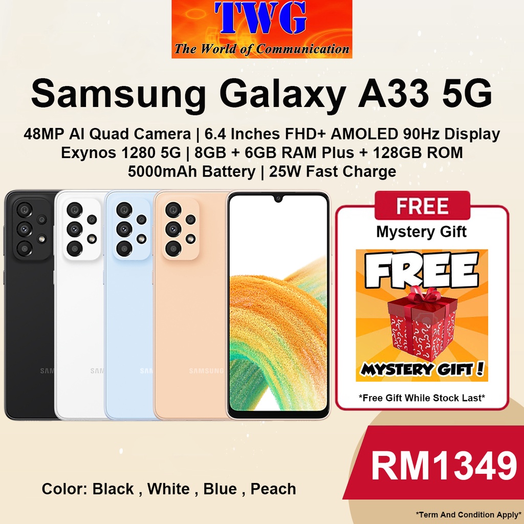 Samsung Galaxy A33 5G (A336) (Black, Blue, Peach, White) 8GB RAM + 128GB ROM 1 Year Warranty ...
